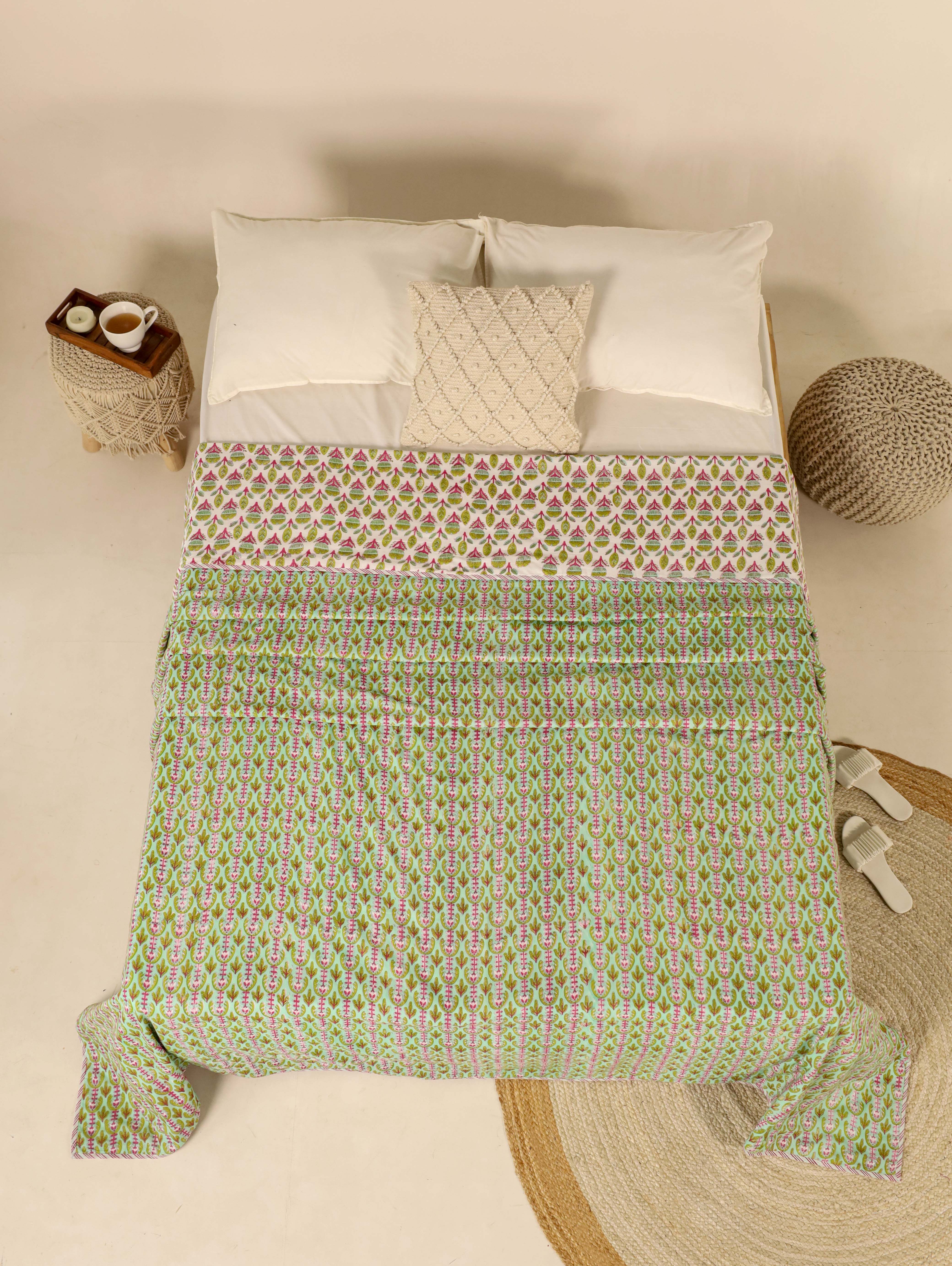 Green Dohar Reversible Bed Spreader – Shuddhistore