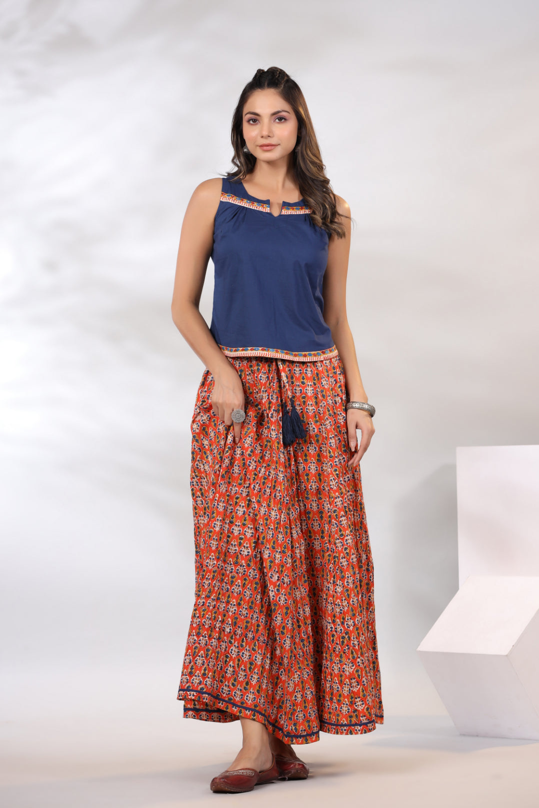 Tangarine Orange With Indigo Co-Ord Set – Shuddhistore